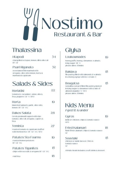 Menus - Nostimo Restaurant